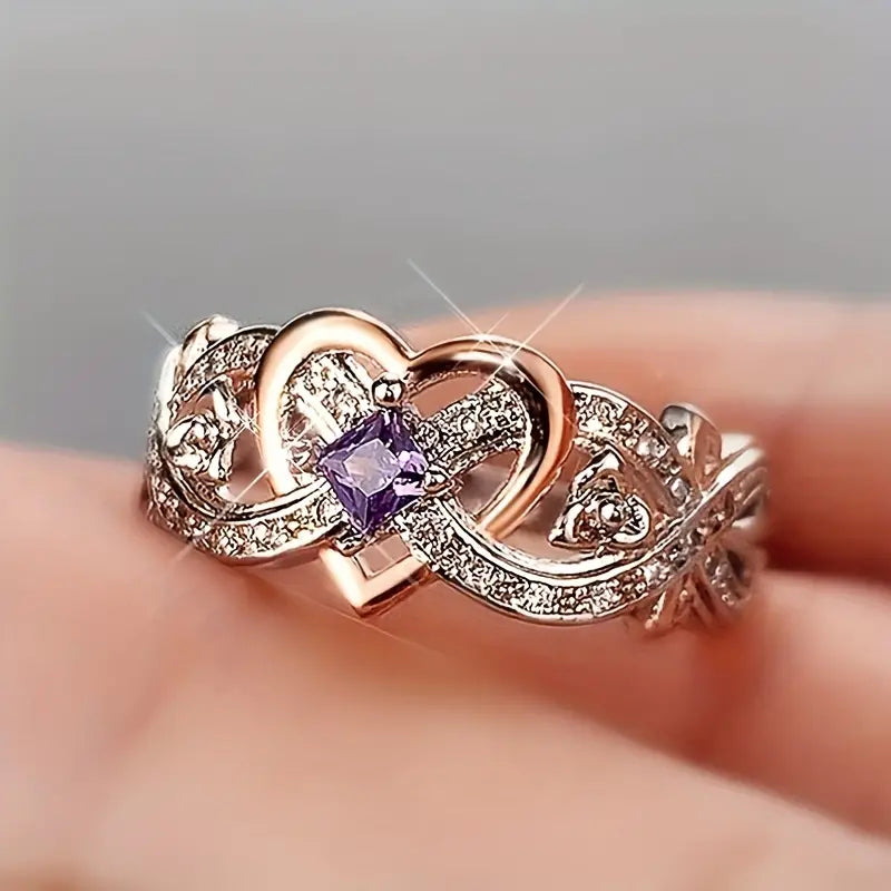 Delicate Purple Sapphire Women's Heart Two-Tone Ring – Temporalstore