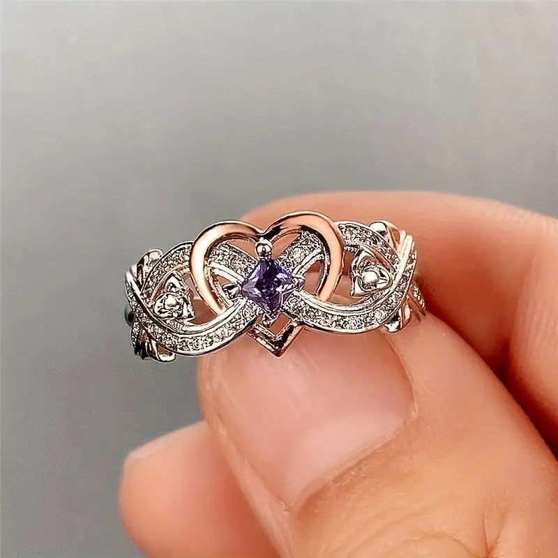 Delicate Purple Sapphire Women's Heart Two-Tone Ring – Temporalstore